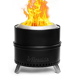 TURBRO 19 Inch Smokeless Fire Pit for Outdoor Wood Burning, Portable Stainless Steel Camping Stove with Stand, Removable Ash Pan, Waterproof Storage Bag, Unique Nested Design, Pluto R19-PG, Black