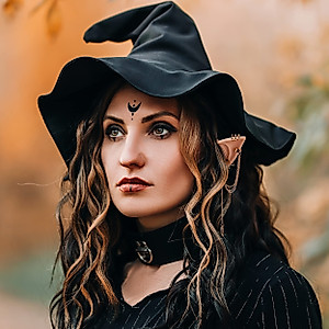 FRESHME Elf Ears with Piercings Earring Cuffs Set, Soft Fairy Elf Ears with Non-Piercing Gold Earrings Tassel Chain Cartilage Clips for Women Christmas Renaissance Halloween Costume Accessories