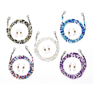 HOLLOSPORT 5PCS Face Mask Chains and Cords for Women, Beaded Eye Glasses Necklace Holder Lanyard Multi-purpose Accessory for Adults with 10 Free Eyeglass Loops