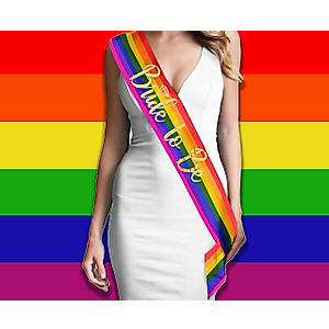 Rainbow Bride Gay Wedding Sash - Premium Bridal Grade Satin Metallic Gold Diamond Bride to Be Sash LGBTIQA+ Pride Lesbian Sash(DiaB2B Gld) RBW