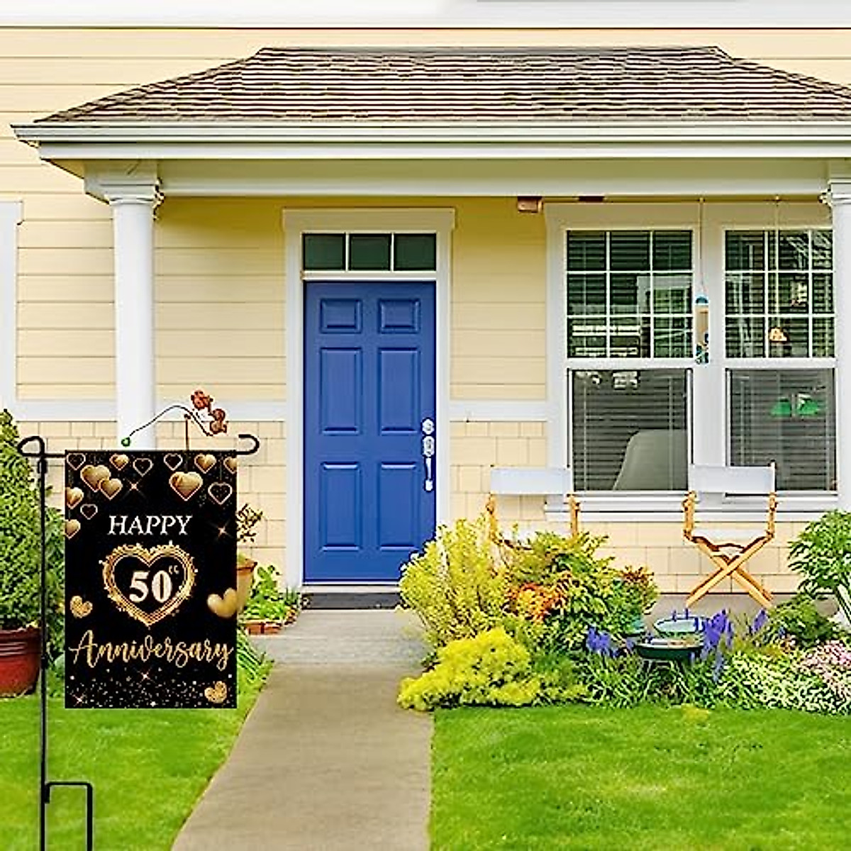 Kimini-Ki Happy 50th Anniversary Garden Flag, 50th Wedding Anniversary Yard Sign Decoration, Cheers to 50 Years Ground Flag, 50th Anniversary Celebration Party Ootdoor Indoor Decorations, Double-sided Printing