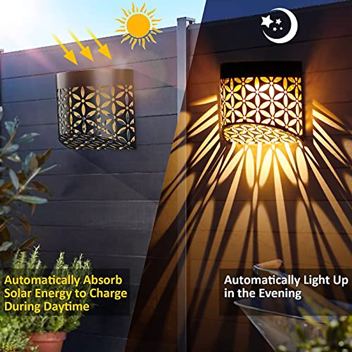 Timeflies Solar Deck Lights, 4 Pack Iron Solar Fence Lights Outdoor Waterproof Garden Decorative Lighting for Wall, Patio, Step, Stair, Yard