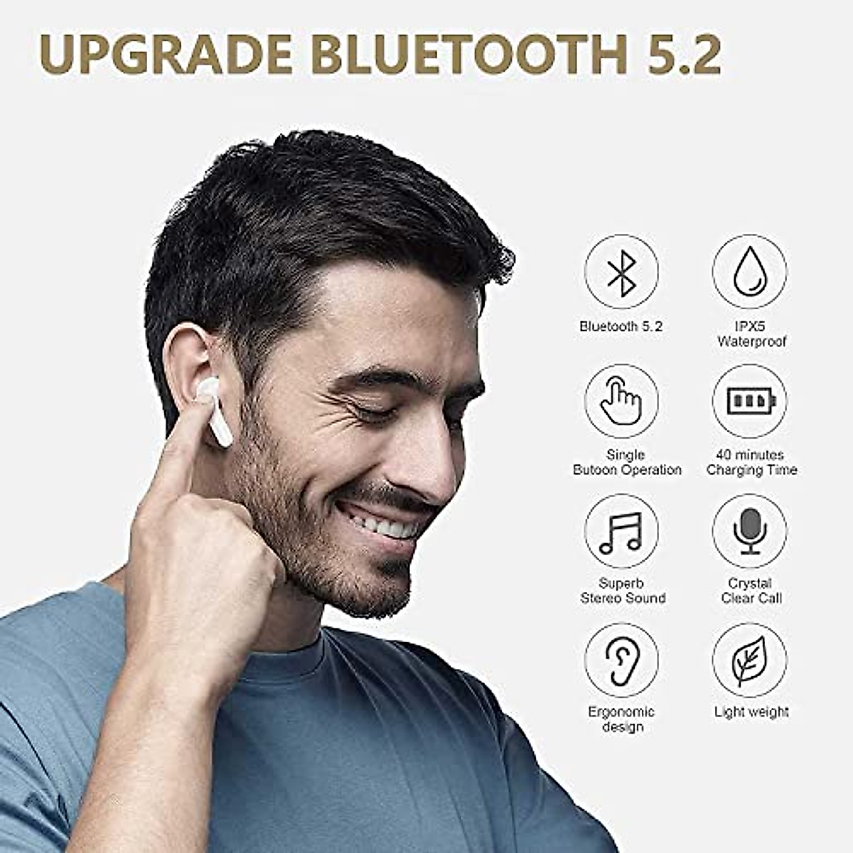 Wireless Earbud Bluetooth 5.0 Headphones Noise Cancelling Air Buds Pods 3D Stereo Ear pods in-Ear Ear Buds with Deep Bass Earphones Sport Headsets for Android/Samsung/Apple iPhone