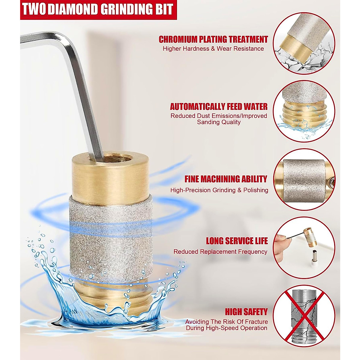 Podoy Stained Grinders Glass, Mini Power Industrial Glass Ceramics Grinding Tool with 5/8" + 1" Diamond Grinder Bit + Acrylic Bezel (110 V, Red)