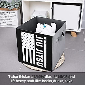Jiu Jitsu American Flag Canvas Collapsible Storage Bins Cube Organizer Baskets with Handles for Home Office Car