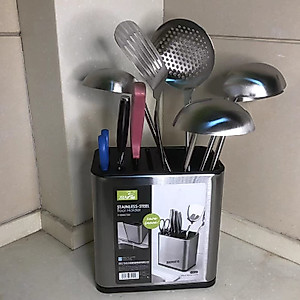 Wotermly Knife Block,Kitchen Universal Knife Holder without Knives, Stainless Steel Utensil Holders Space Saver Multi-function Knife Utensil Organizer, Detachable Knife Storage with Scissors Slot