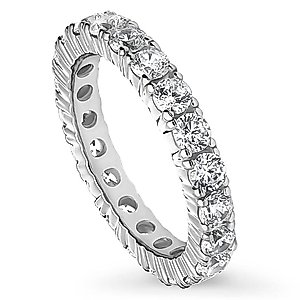 BERRICLE Sterling Silver Wedding Rings Cubic Zirconia CZ Anniversary Eternity Ring for Women, Rhodium Plated Size 4