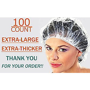 100 Disposable Clear Mop Mob Caps Clipped Hair Head Cover Shower Cap Plastic for Beauty Salon,Food Service,Hospitals,Laboratories,Manufacturing or Spray Tanning
