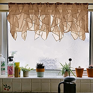 PearAge Ruffled Voile Semi Sheer Curtain Valance, Kitchen Living Room Shabby Chic Ruffle Valance Curtains, Girls Daughters Bedroom Cascade Window Valance Rust Brown 50x16 Inches