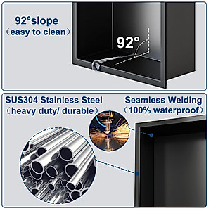 Neodrain No Tile Shower Niche, Stainless Steel Wall Niche 13.1"X25.1"(Inner Size 12"X24"), Two-Tier Bathroom Shelf, NO Tile Needed Recessed Niche Shower for Bathroom Storage, Matte Black