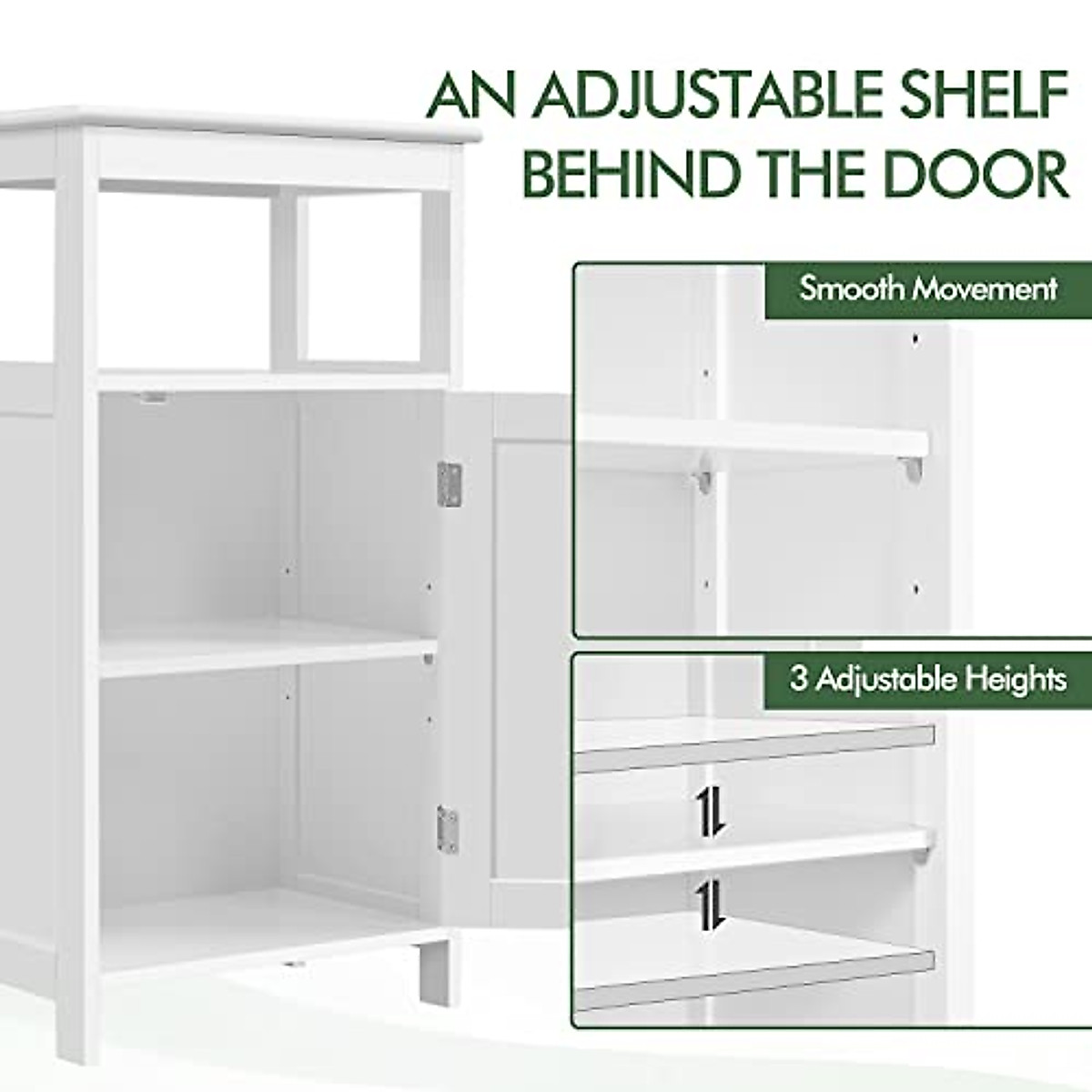 Yaheetech Single Door Floor Cabinet, Bathroom Free Standing Storage Organizer with Adjustable Shelf, Narrow Side Cabinet for Living Room, White