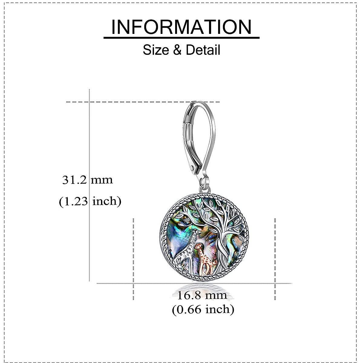 ONEFINITY Giraffe Tree of Life Earrings Sterling Silver Leverback Giraffe Abalone Shell Dangle Drop Earrings for Women Jewelry Gifts