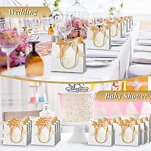 Mauproy 20 Pack Small Thank You Gift Bags with Handles, 5.5''x 2.5''x 4.7'' Mini Paper Gift Bags with Ribbons Party Favor Bags for Wedding Baby Shower Bridal Shower Birthday Christmas (White)