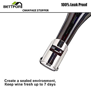 BETTFOR Champagne Stoppers with Stainless Steel Champagne Saver with Food Grade Silicone Leak proof Keep Fresh Suitable for Champagne, Cava, Prosecco and Sparkling (Silver, 2 Pack)