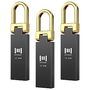MOSDART USB 3.0 Waterproof 32GB Flash Drives 3 Pack Metal Keychain Data Backup Zip Drive Read Speed Up to 90MB/s USB3.0 Thumb Drive, 32 GB Waterproof Jump Drive Memory Stick, Black
