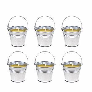 Mega Candles 6 pcs Citronella Scented Metal Tin Bucket Candle, Hand Poured Paraffin Wax Candles 2.5 Inch x 2.75 Inch, Great for Indoor & Outdoor Use, Camping, Party Usage & More