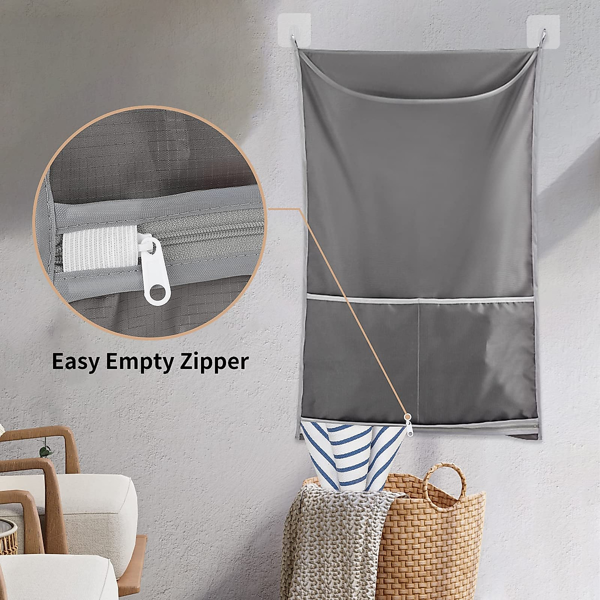 Door Hanging Laundry Hamper Bag - 2 Pack Laundry Hamper Bags Collapsible Over Door Laundry Bag with Hooks Large Hamper Clothes Storager for Space Saving Large Laundry Organizer Bag for Bathroom