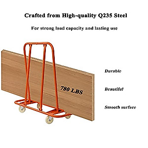 Drywall Sheet Cart, Heavy Duty Panel Dolly Cart with 4 Swivel Wheels, Handling Wall Panel, Sheetrock Sheet Panel Service Cart, Wood Panel, Rolling Dolly for Garage, Home, Warehouse (Orange, 780 lbs)