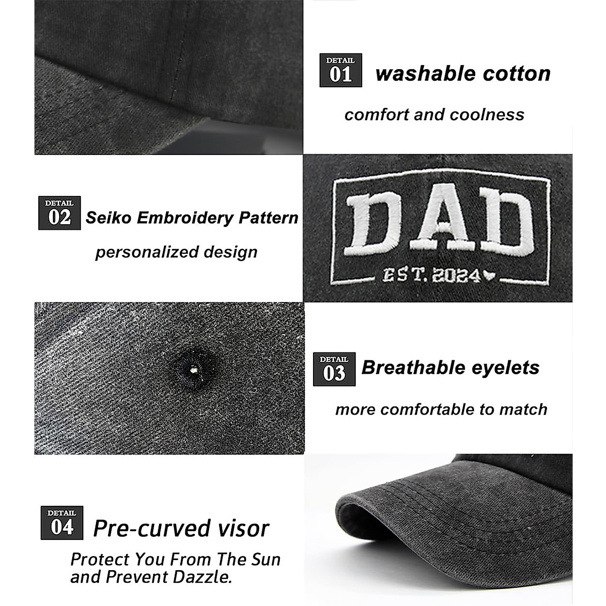 Waldeal Funny Dad Mom Est 2024 Hat, Gifts for New Parents, New Mom and Dad Hats, Embroidered Adjustable Baseball Cap