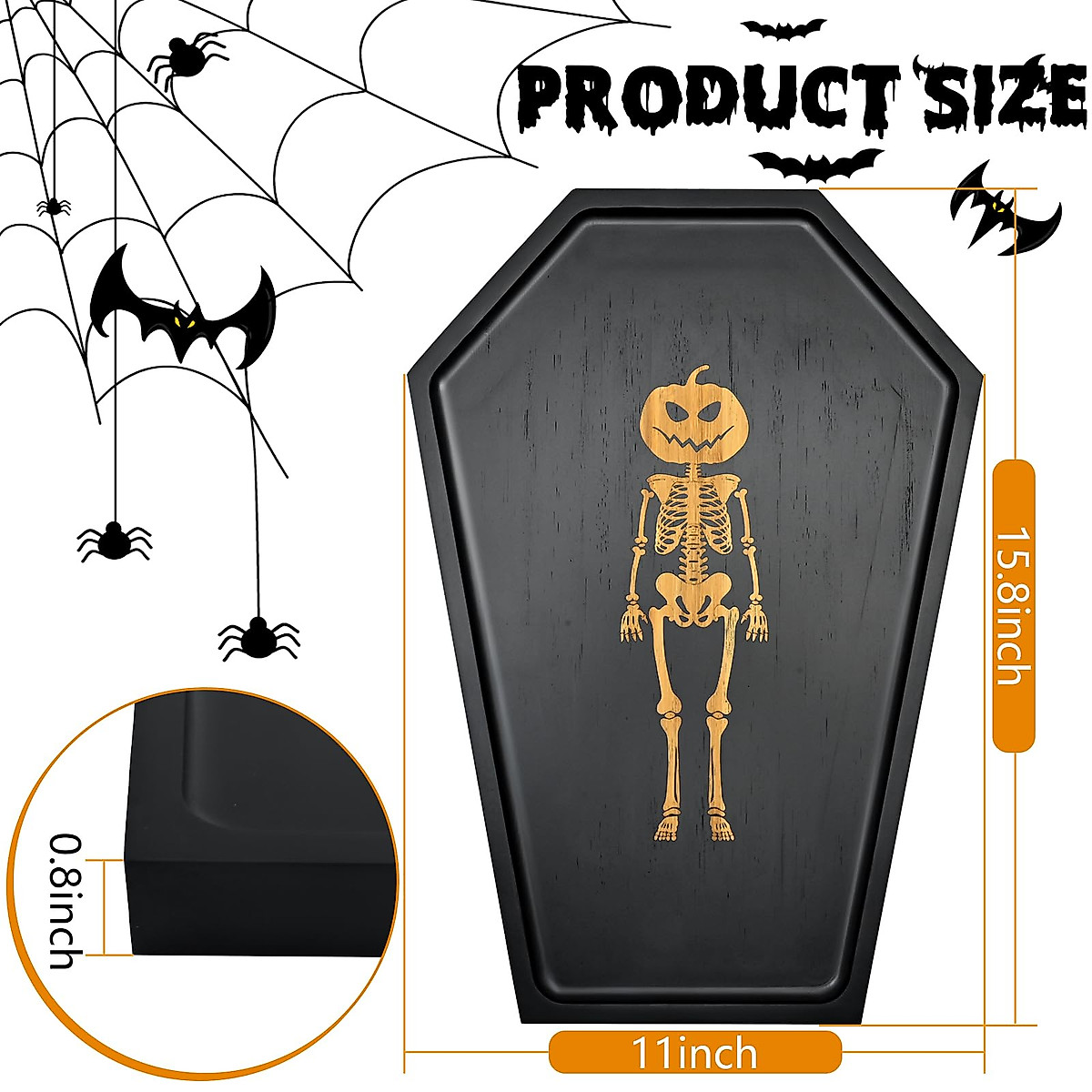 Halloween Coffin Charcuterie Board 15.8'' Tall Goth Coffin Serving Dishes Wood Horror Skeleton Serving Platters Funny Casket Ouija Cheese Appetizers Board for Halloween Food Tray Party Plates Decor