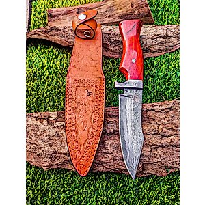Custom hand made Damascus steel hunting knife,11" inches Skinner,out door survival camping,fix blade, classic, Christmas gift, nice grip handle,sharp, slicer, Leather sheath HUNT-04