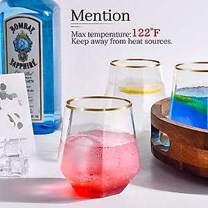 PETIARKIT 24 Pack Plastic Stemless Wine Glasses, Disposable Diamond Shaped Wine Glasses, 12Oz Plastic Whiskey Glasses for Parties, Birthdays, Housewarmings, Wedding (Gold Rim)