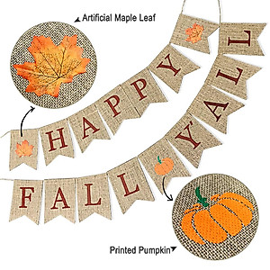 Happy Fall Yall Burlap Banner for Fireplace Thanksgiving Decor Fall Sign Mantel Autumn Rustic Maple Leaf Pumpkin Harvest Banner Decorations Home Wall Hanging Indoor Outdoor Office