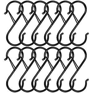 Mzekgxm 12 Pack S Hooks for Hanging, 3.5 inch Safety Buckle Design Heavy Duty Metal Black S Hooks for Hanging Plants, Pots, Pans, Cups, Clothes, Towels, Bags in Kitchen, Bathroom, Closet, Garden