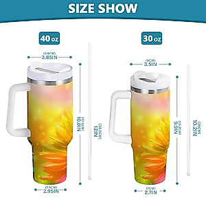 ARGTILDN 40 oz Tumbler Rainbow Sunflowers Insulated Travel Mug with Handle and Straw Lid Stainless Steel Vacuum Coffee Cup Tea Beverage Container Water Bottles for Car Sports office
