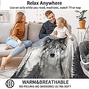 Wolf Fleece Blanket, Soft Flannel Fluffy Throw Blanket Warm All Seasons for Home Decor 50x60inch