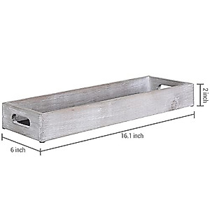 MyGift Rustic Gray Decorative Tray with Chalkboard Base Surface, Serving Tray with Cutout Handles, 16 x 6 Inch, Set of 2