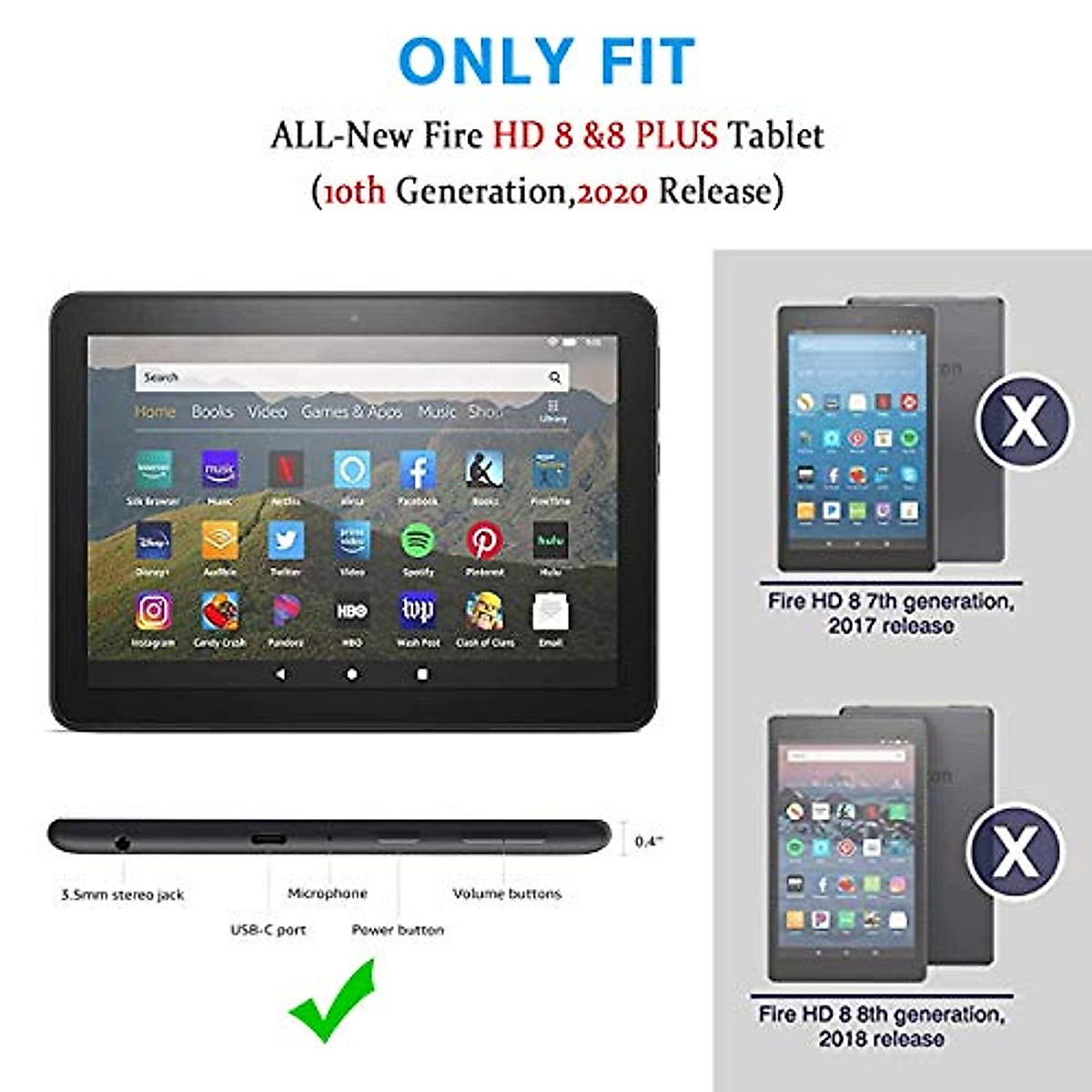 LEDNICEKER Kids Case for All-New Fire HD 8 & Plus 2020 & 2022- Lightweight Shockproof Handle with Stand Kid-Proof Case for Amazon Fire HD 8 inch Tablets (2022/2020 Release) - Blue