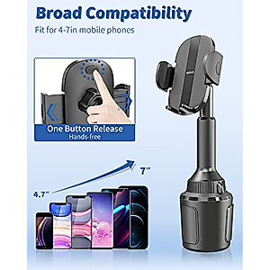 OQTIQ Cup Holder Phone Mount for Car No Shaking Cup Phone Holder for Car Sturdy & Adjustable Cell Phone Holder Mount for Truck, SUV Quick Extension Long Arm for iPhone, Samsung, Nokia, LG, Smartphones