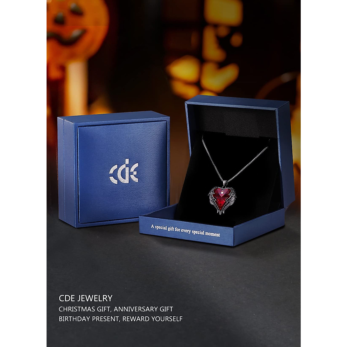 CDE Angel Wing Pendant Necklace White Gold Plated Heart of Ocean Embellished with Austrian Crystals Necklaces Valentine's Day Jewelry Gift for Women Mom Her