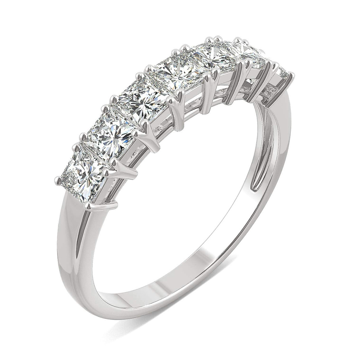 Charles & Colvard Created Moissanite 3mm Princess Cut Wedding Band for Women | 1.26 cttw DEW | Lab Grown | Solid 14K White Gold with Rhodium | Size 9