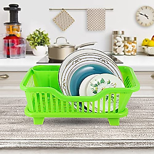 Hemoton Dish Drainer Rack Dish Drying Rack Utensil Cutlery Holder Over Sink Dish Rack Basket Shelf Chopsticks Holder for Kitchen Counter Organiser Green