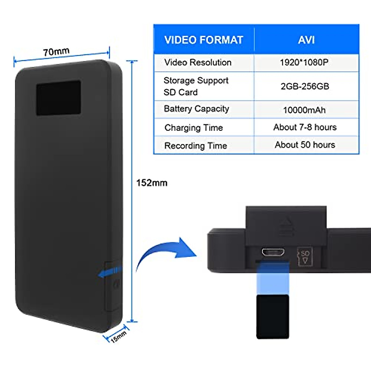 Spy Camera, Hidden Camera 64GB 10000mAh HD 1080P Portable Covert Security Nanny Spy Cam, Mini Hidden Camera with Motion Detection/Night Vision/Gravity Sensor/NoAPP