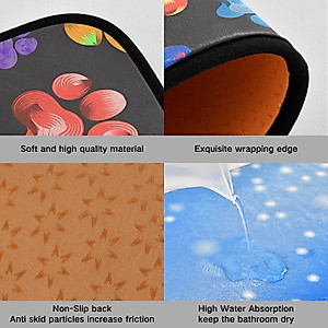 Kitchen Rugs and Mats 2 Pieces Rainbow Animal Paw Print Trails Black Anti Fatigue Kitchen Rug Set Non Slip Bath Mat Entry Floor Carpet Entrance Door Mat Runner 20"x28"+20"x47" 20"x28"+20"x47"