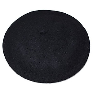 Women French Wool Beret Hats - Solid Color Classic Beanie Winter Cap (Black)
