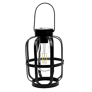 Cabilock Solar Iron Lantern Hanging Solar Lantern Lights Outdoor Rustic Wire Lights Retro Night Lamp Decorative Lantern for Outdoor Patio Garden Backyard (Black A) Vintage Solar Lamp