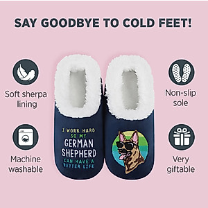 Snoozies Pairable Slipper Socks - Funny House Slippers for Women, Non-Slip Fuzzy Slipper Socks - German Shephard - Large