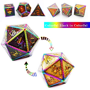 HAOMEJA Color Changing Temperature Metal Dragons DND dice set D&D dice Set Role Playing Dice Apply to Dungeons and Dragons Black Transition Colourful
