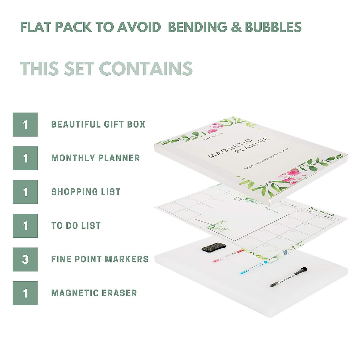 Monthly Magnetic Calendar for Refrigerator (Leaf) | Set of 3 Vertical Magnetic Dry Erase Board: Magnetic Fridge Planner 12 x 17 Inch, Shopping List & to Do List 4 x 8 Inch | 3 Markers & 1x Eraser