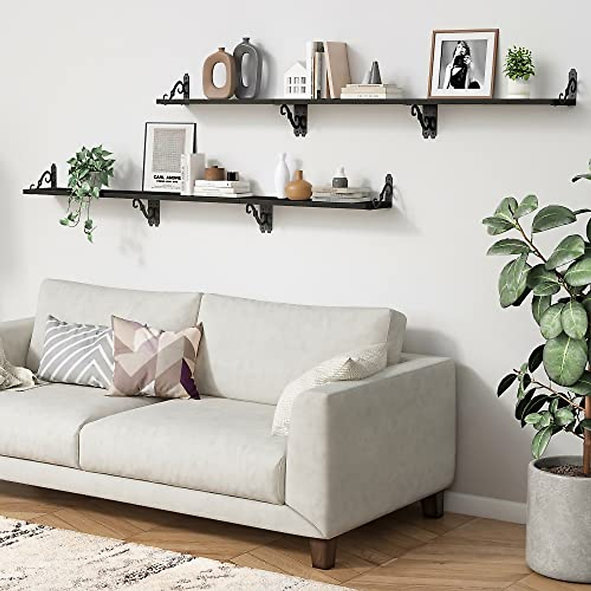 Goozii Black Shelves for Wall Set of 4, Floating Bathroom Shelves Over Toilet Wall Mounted, Wood Decorative Shelves for Bedroom Books, Living Room Decor, Closet Storage (Wide 17 x Deep 6 Inch)