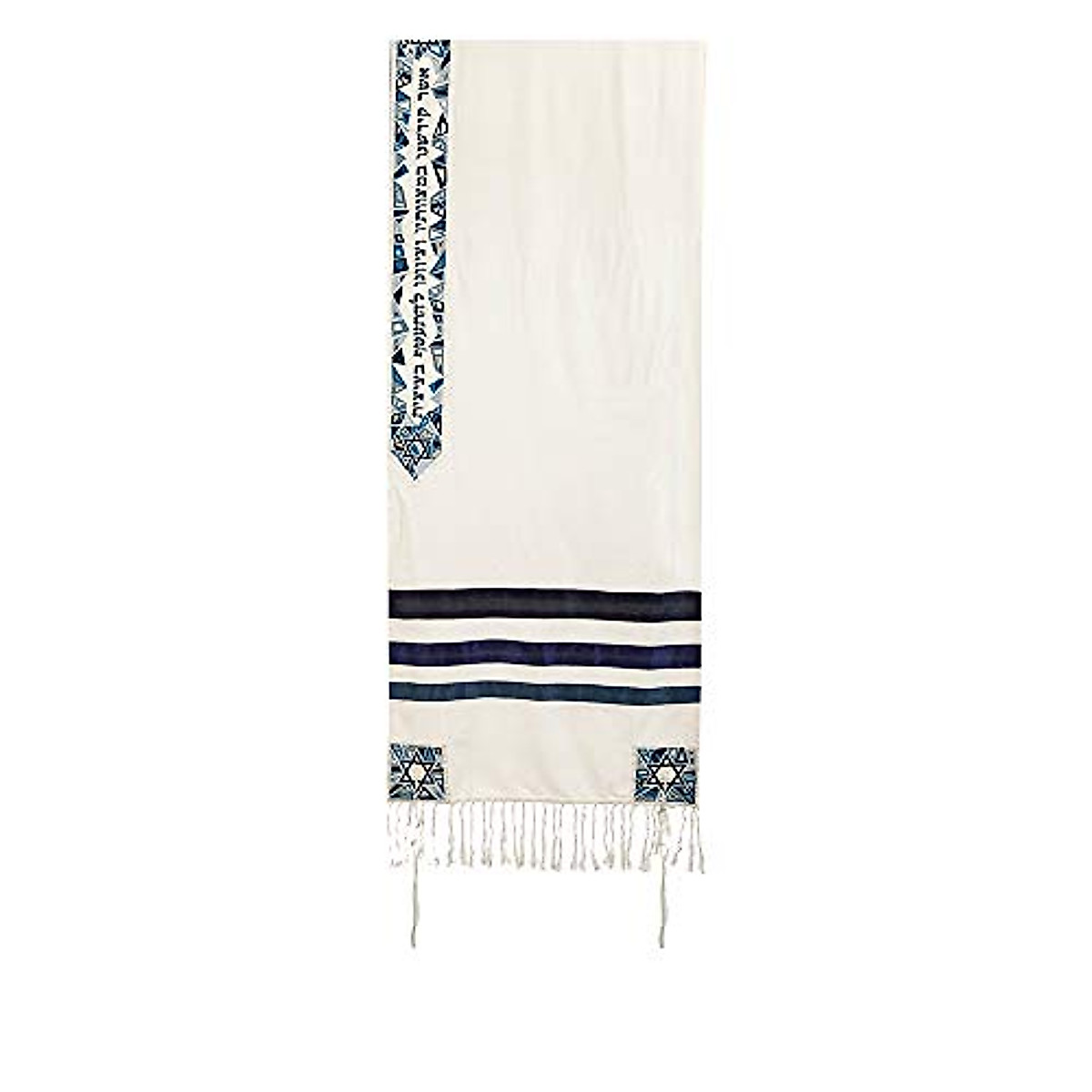 Yair Emanuel Tallit Prayer Shawl Gadol + Bag + Kippah + Atara Set Embroidered RAW Silk Magen David Blue (Bundle)