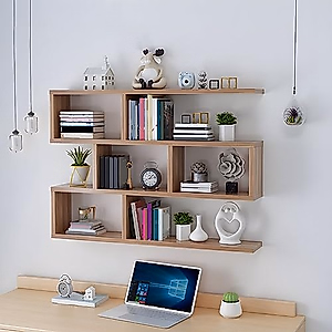 FOTN Wall Unit Open Book Shelf Decoration Wall Hanging Bookshelf Wall Partition Wall Background(Walnut,47" L x 8" W x 31" H)