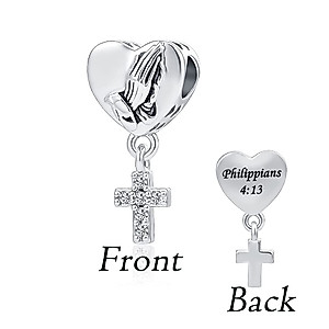 YQSLIN Faith Cross Heart Charm Bible Christian Religious Power of Prayer Charm Bead for European Charm Bracelet, YQ-DMY030