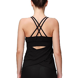 MotoRun Workout Tank Tops Activewear Built in Bra Strappy Yoga Tops Athletic Open Back Shirts Activewear for Women Black X-Large