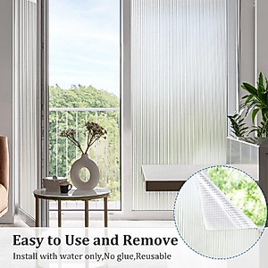 Windimiley Window Privacy Film Reeded Glass Window Clings Frosting Fluted Glass Window Stickers Frosted Bathroom Static Cling Heat UV Blocking Window Tint Decorative Window Coverings, 17.5x78.7 Inch