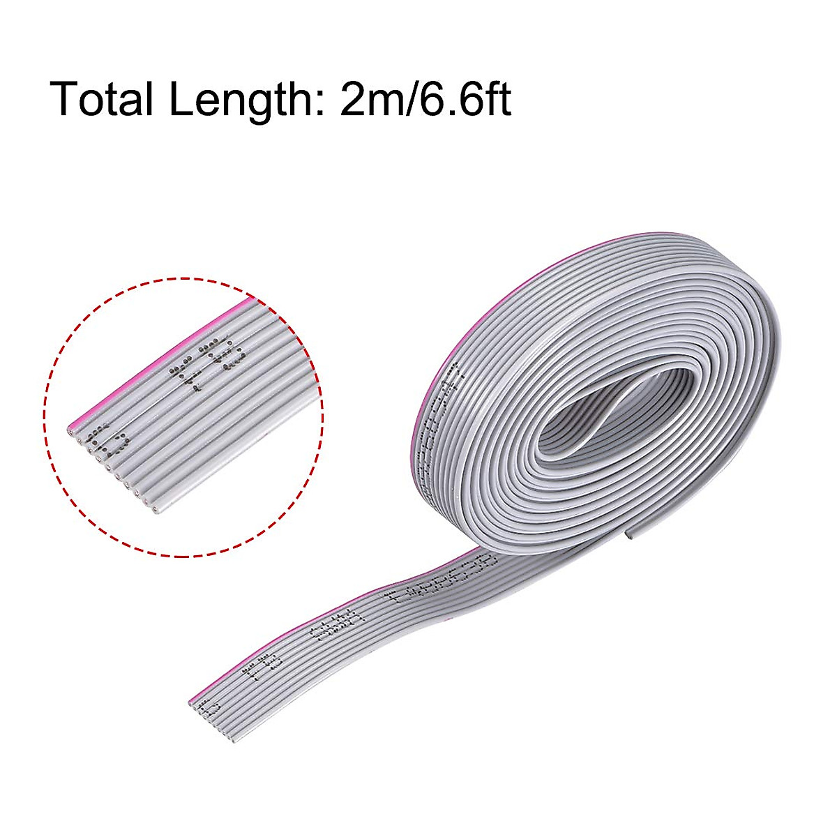 uxcell Flat Ribbon Cable Wire 2m/6.6ft Length 1.0mm Pitch 10 Pins Gray for AWM 2651 Connecting